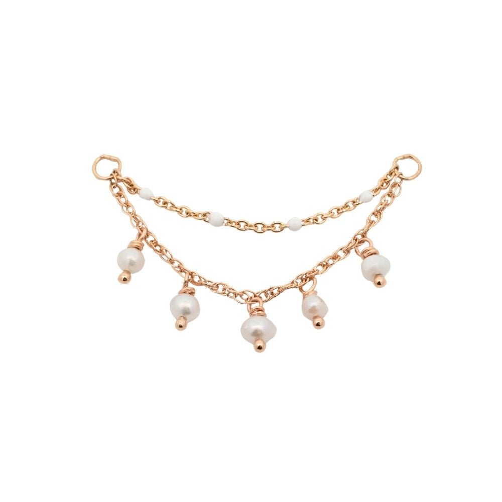 Gold Double Pearl and White Enamel Chain Earring Connector – The ...